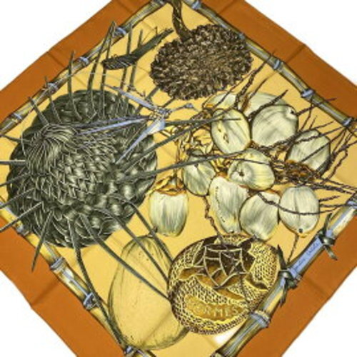 HERMES Carre 90 Light Brown Jardin Greole Silk 100% From Japan F/S | eBay