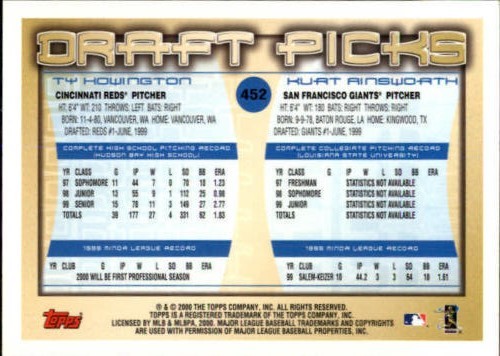 2000 Topps #452 Ty Howington and Kurt Ainsworth Draft Picks | eBay