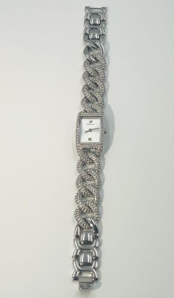 Swarovski Cocktail Watch SwissMade Full Pavé Crystal Bracelet Silver ...