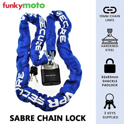 VPR Motorbike Sabre Chain with Padlock Hardened Steel Bike Security ...