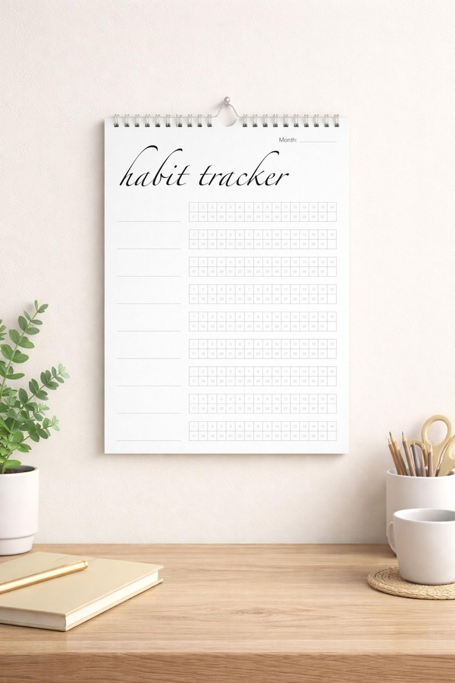 Habit Tracker Calendar (Undated 12 Month) with Silver Spiral Bound and ...