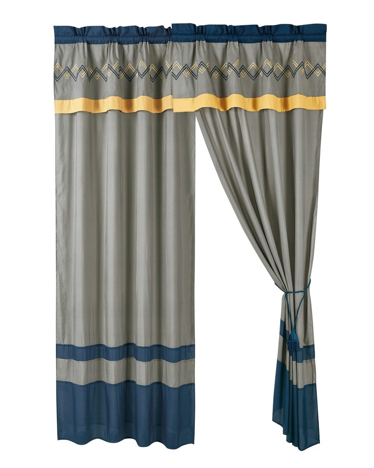 Arden 4-Piece Modern Navy/Gray/Yellow Zigzag Stripe Embroidery Window ...