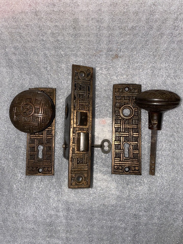 Antique Eastlake Decorative Cast Iron Victorian Mortise Door Lock Set ...