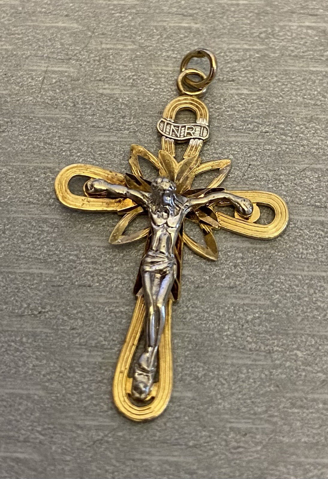 vintage 10K Gold Crucifix Pendant 2-tone White Gold J… - Gem