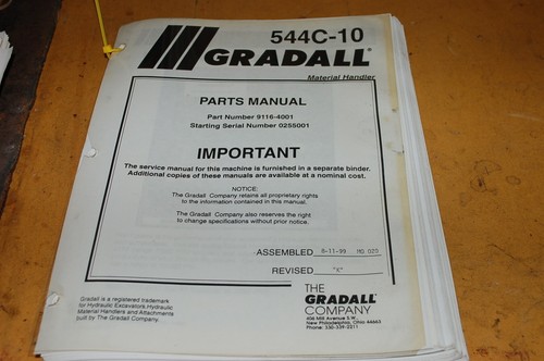 GRADALL 544C-10 TELESCOPIC FORKLIFT Material Handler Parts Manual book ...