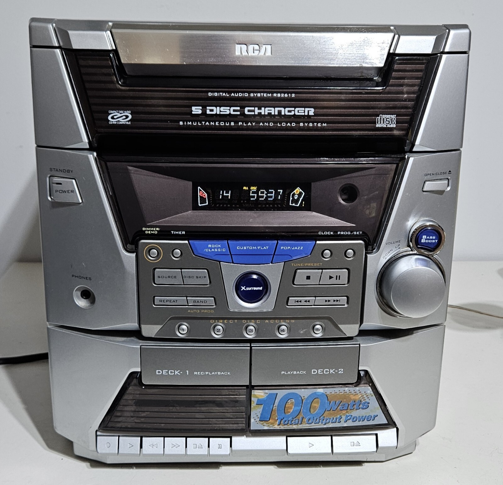 RCA RS2612 CD Stereo System 5-Disc CD Changer Dual Tape Player Recorder ...