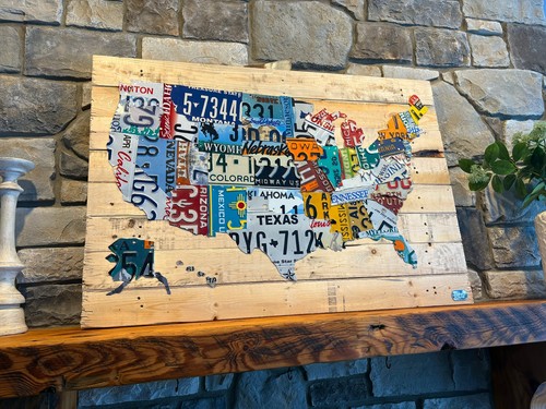 License Plate Map of The USA Reclaimed Pallet Wood Man Cave Art USA | eBay