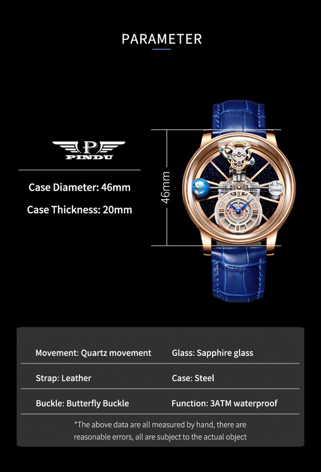 2023 PINDU Design Luxury Men's Quartz Watch Diamond Tourbillon 3Bar ...