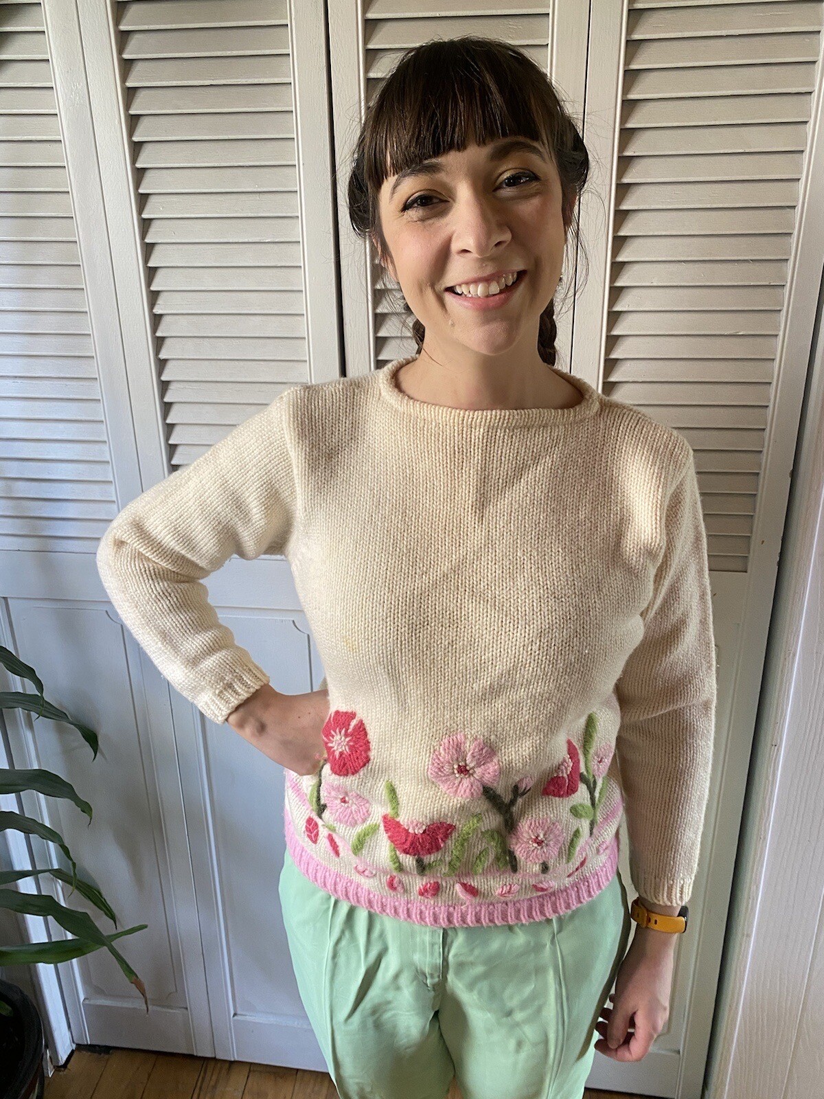 True VTG Mid-century 1960s Floral Embroidery Wool Swe… - Gem