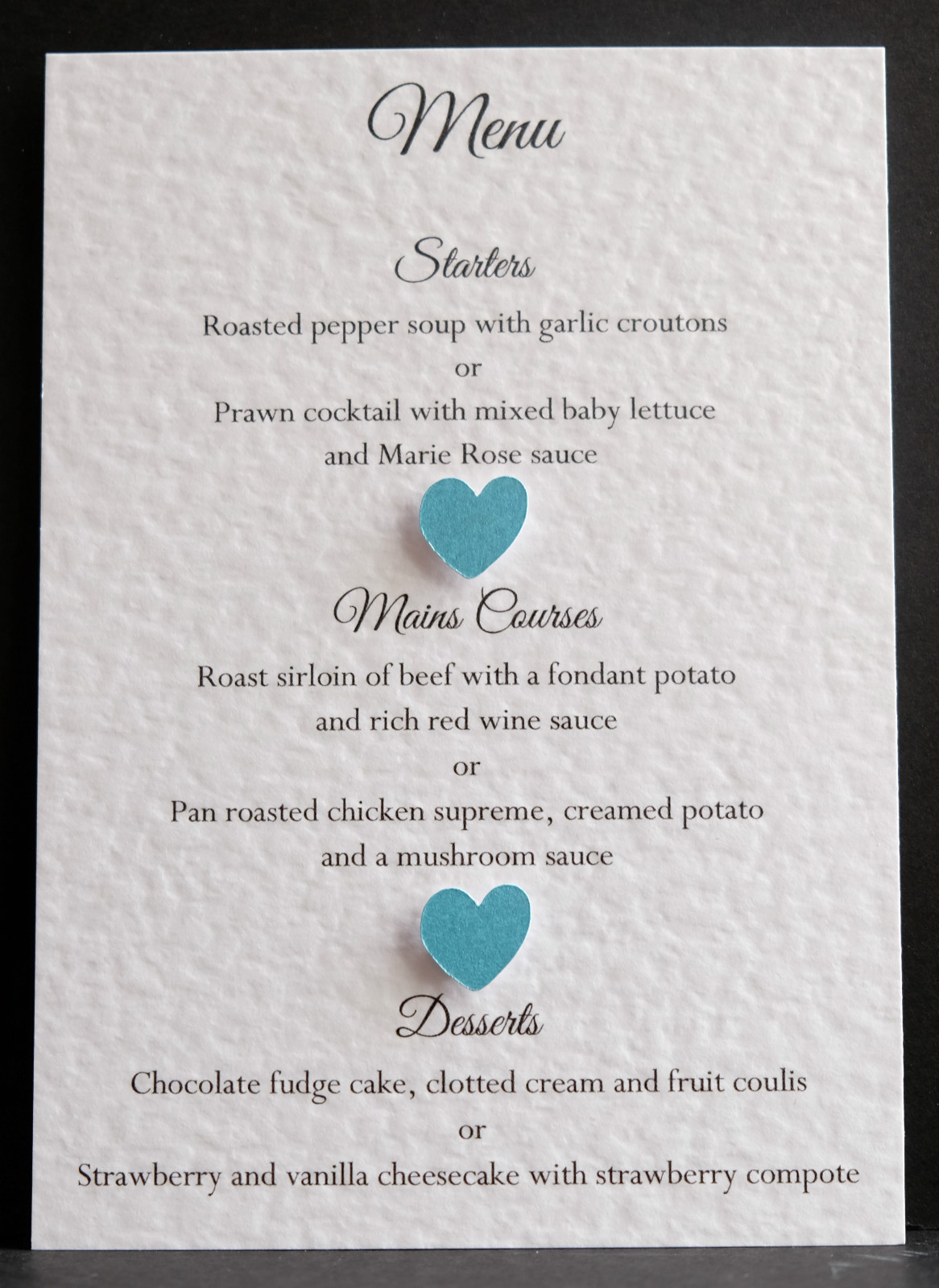 10 Handmade Personalised Wedding Menu Cards - Many Colours - Free P&P ...