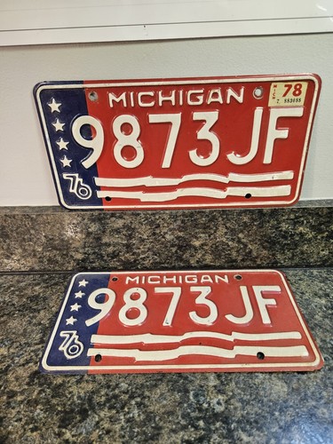 Matching Pair Vintage 1978 Michigan License Plates ~ Red White & Blue ...