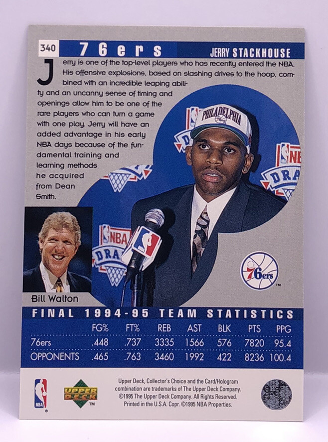 Jerry Stackhouse 1995 Upper Deck Collector's Choice #340 Rookie Card ...