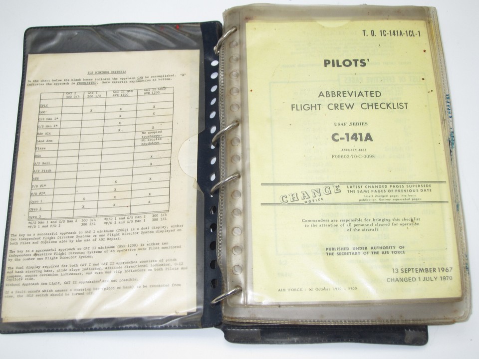 lot of 3 USAF C-141 Flight Engineer's & Pilots Flight Crew Checklists ...
