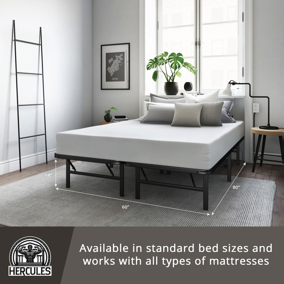 Hercules Folding Metal Bed Frame, 14" Platform Mattress Foundation ...