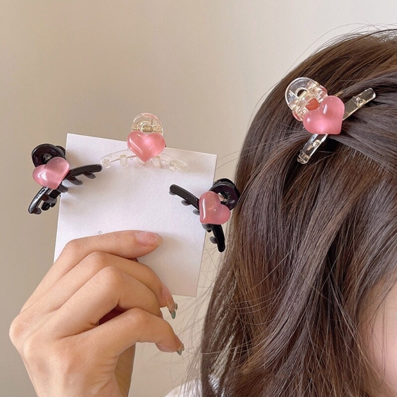 Ponytail Side Hair Small Hair Clip with Pink Heart Decors Girl Spring ...