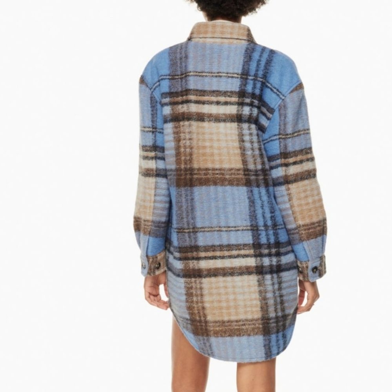 Aritzia Wilfred Ganna Jacket Wool Long Plaid Blue Bro… - Gem