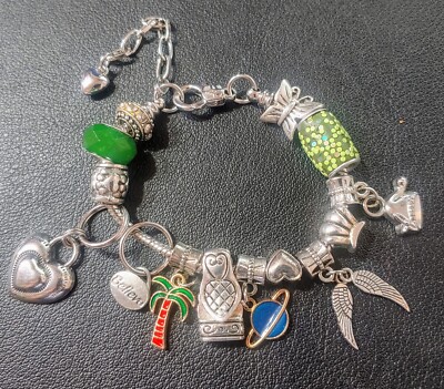 Random Charms Snake Chain Silver Tone Charm Bracelet Adjustable | eBay