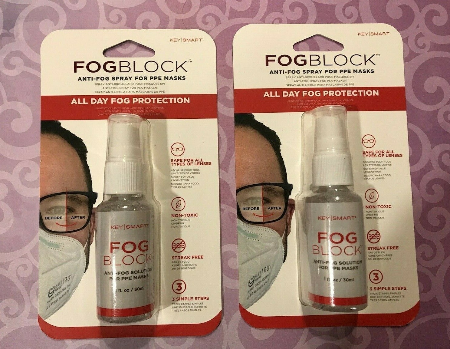 2x KeySmart FogBlock Anti-Fog Spray Protection for PPE Masks Glasses 1 ...
