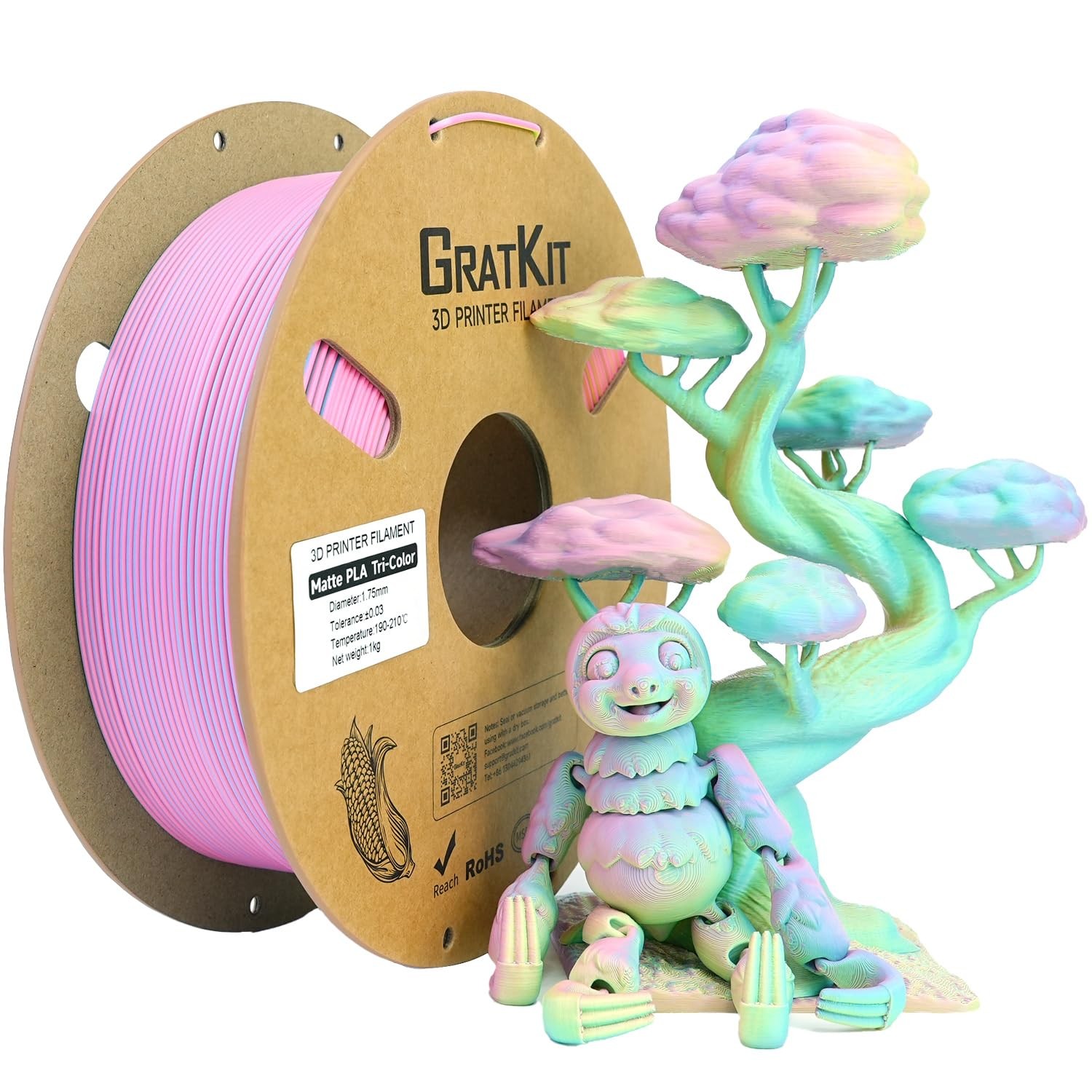 Matte Tri-Color PLA Filament,Coextrusion PLA Filament 1.75mm, +/-0.03mm ...
