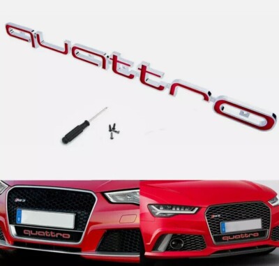 QUATTRO Logo Red Emblem Front Grille Badge For AUDI A4 A5 A3 Q3 Q5 TT S ...