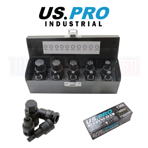 US PRO INDUSTRIAL Impact Hex Bit Socket Set 1/2" Impact Allen Keys H4 ...
