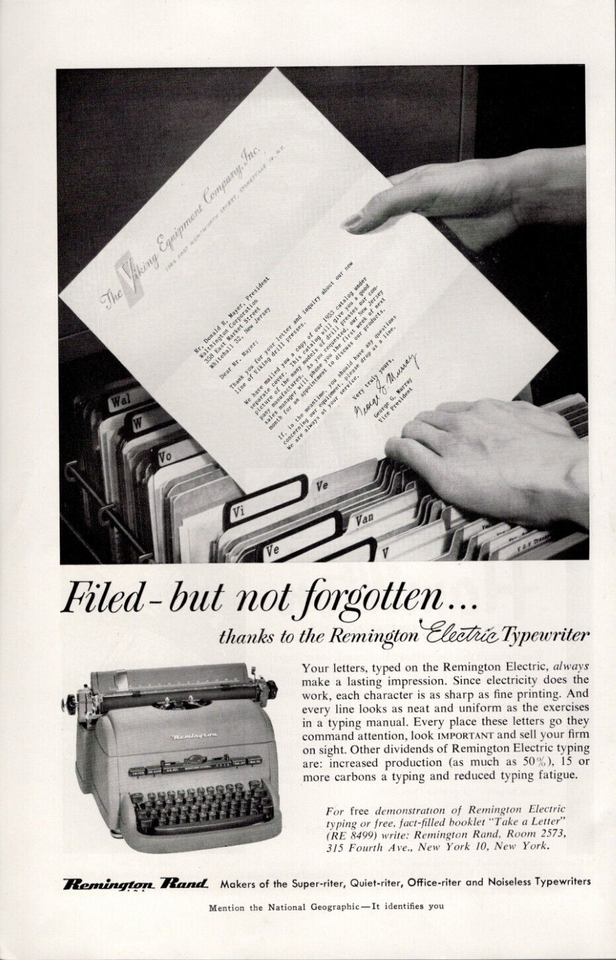 REMINGTON Electric Typewriter 1953 Full Page Magazine Print Advertising ...