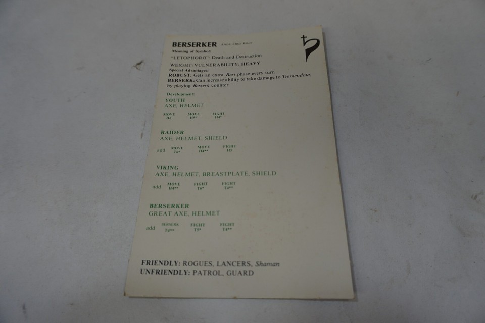 magic realm avalon hill 1979 edition Character Card Berserker | eBay