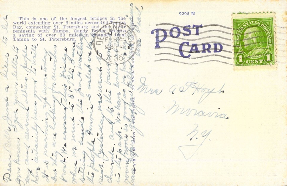 Gandy Bridge Six Miles Long,St. Petersburg-Tampa FL -1935 Linen VTG ...