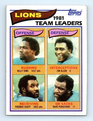 1982 Topps Billy Sims/Jim Allen/Freddie Scott/Dave Pureifory Detroit ...