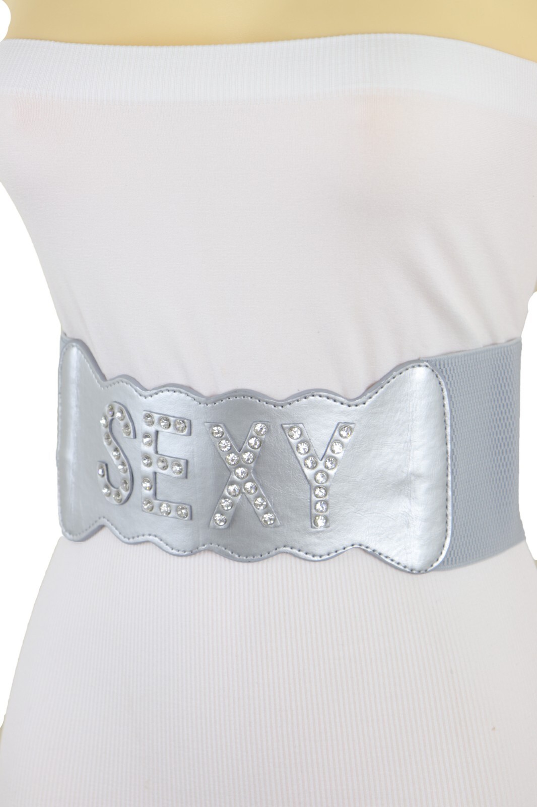 Women Silver Color Elastic Wide Fashion Belt Hip High Waist Bling SEXY ...
