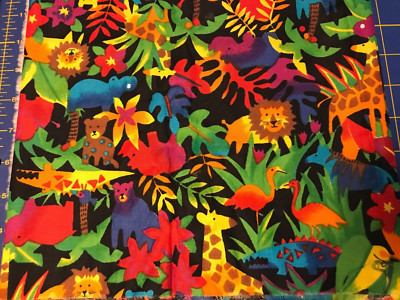F-23-9-68 Fabric Remnant-Screenprint, Hollytex-Jungle animals-9 x 42 ...