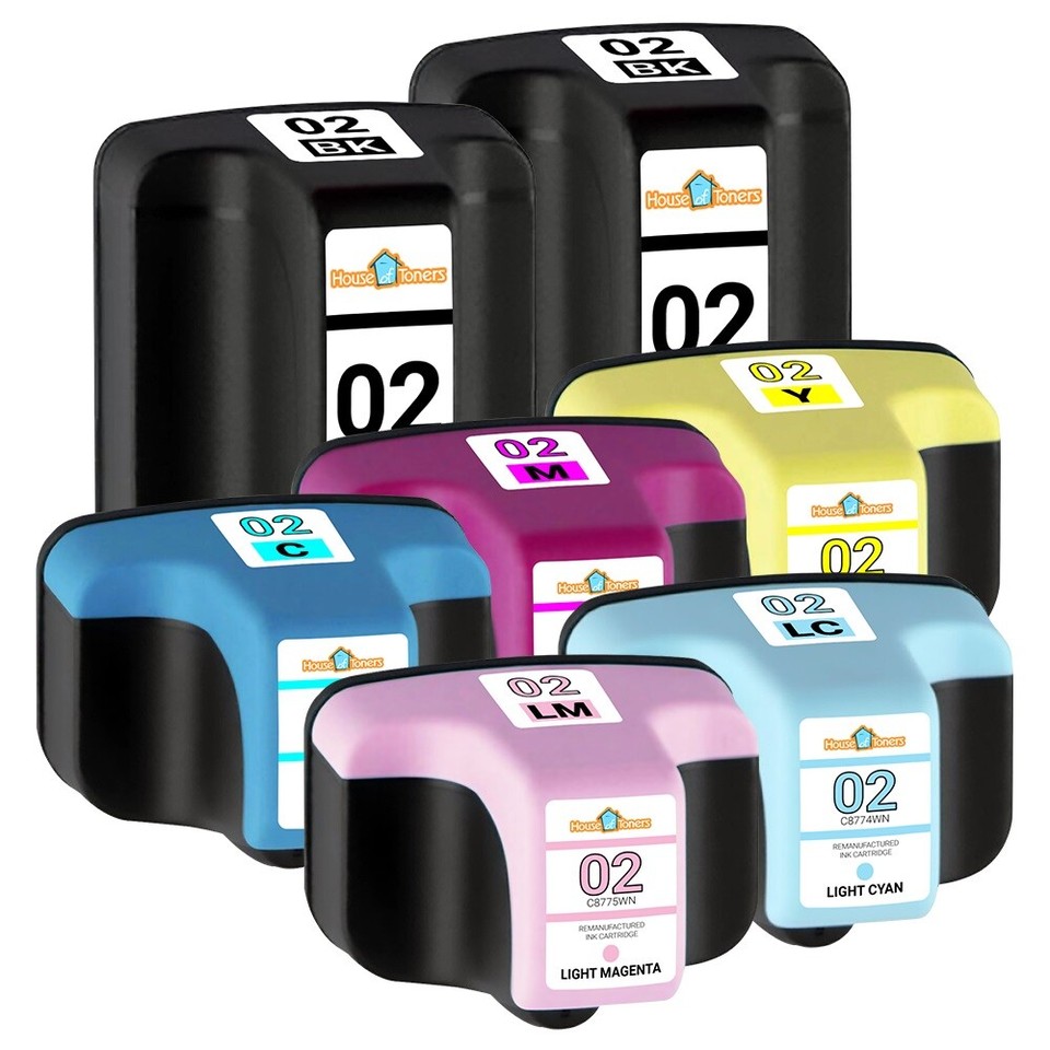 7PK Fits HP 02 Black Cyan Magenta Yellow LC LM Ink Cartridge Photosmart ...