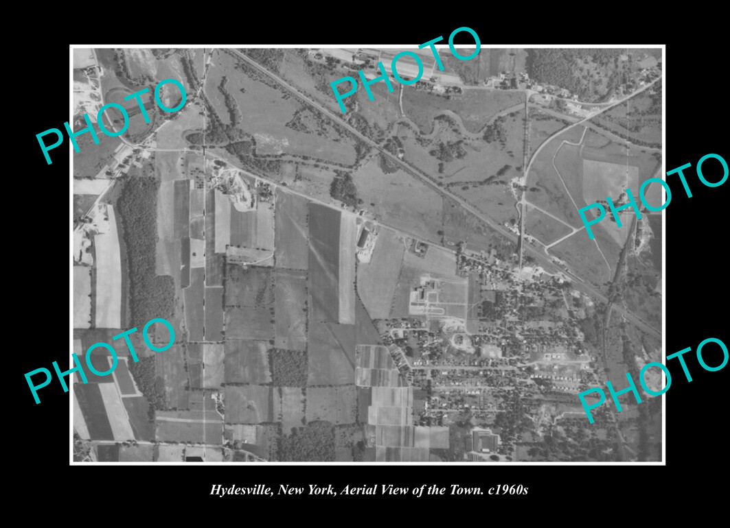 OLD POSTCARD SIZE PHOTO HYDESVILLE NEW YORK AERIAL VIEW OF THE TOWN ...