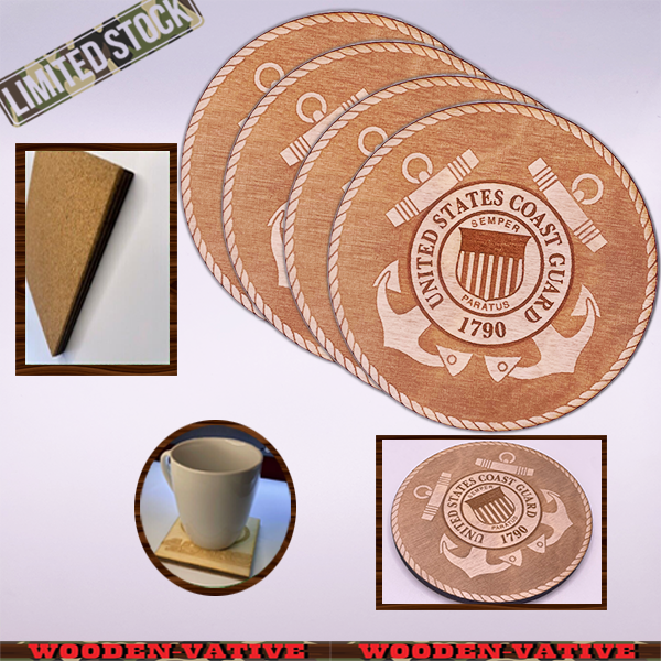 Coast Guard U.S. Armed Service Branch Round Cork Wood Drink Coaster ...