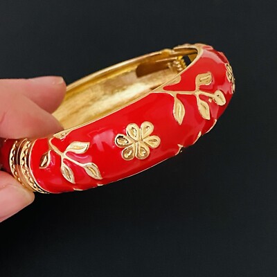 Red Enamelled Clamper Bangle Gold Tone Floral Design Indian Wedding ...