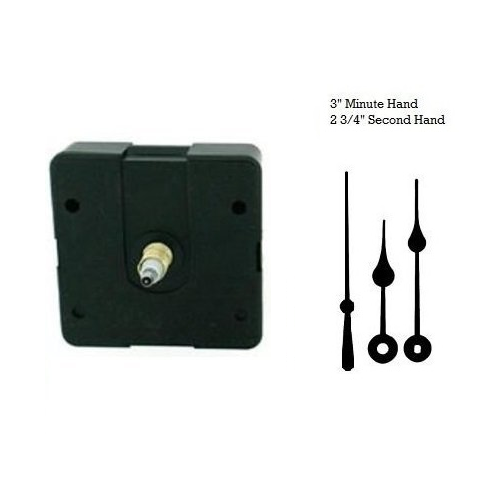 Clock Movement Mechanism Quartex Kit with 3" Black Spade Hands 1/4 ...