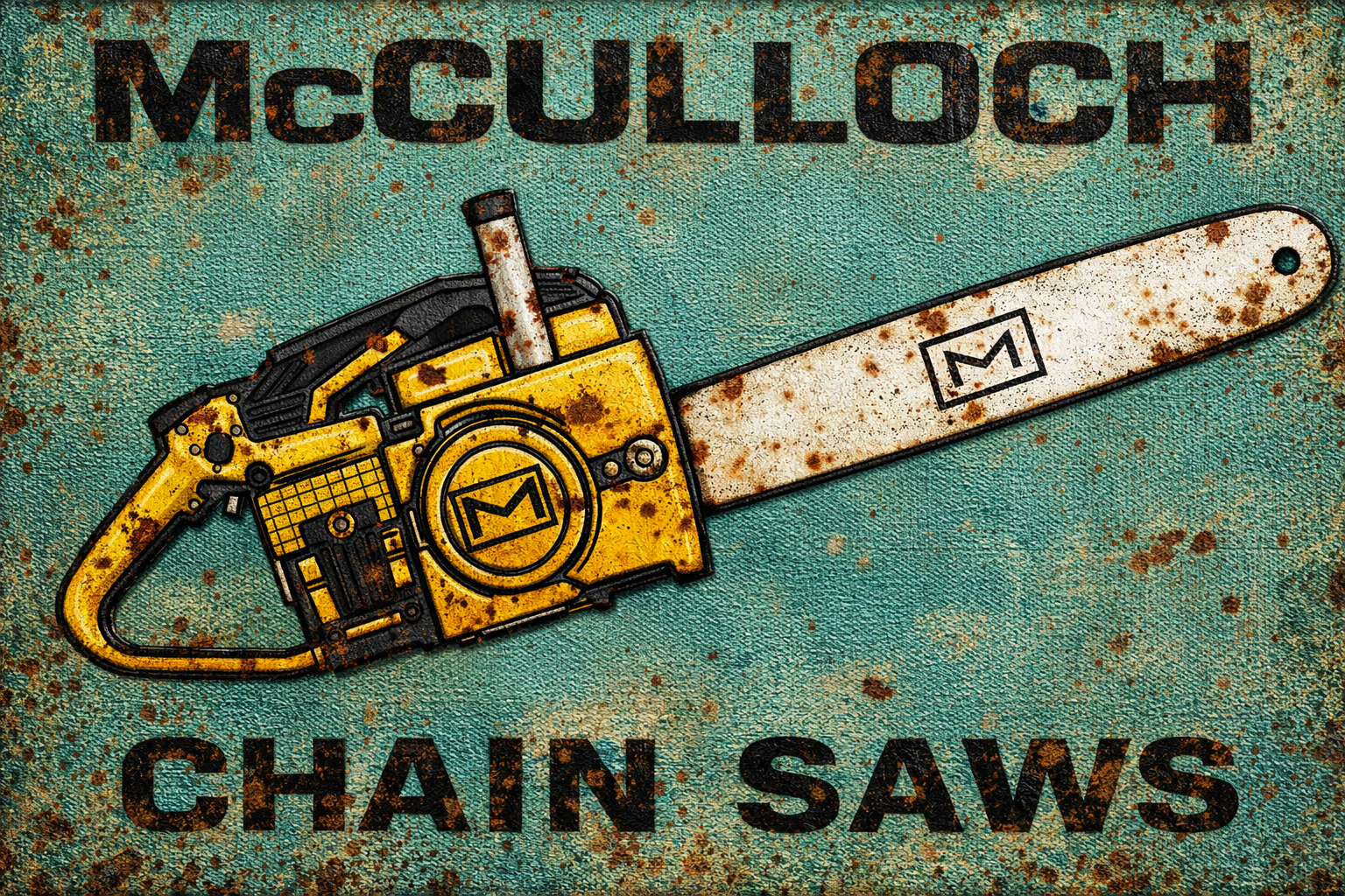 rusty blue McCulloch chain saw wall art metal sign | eBay