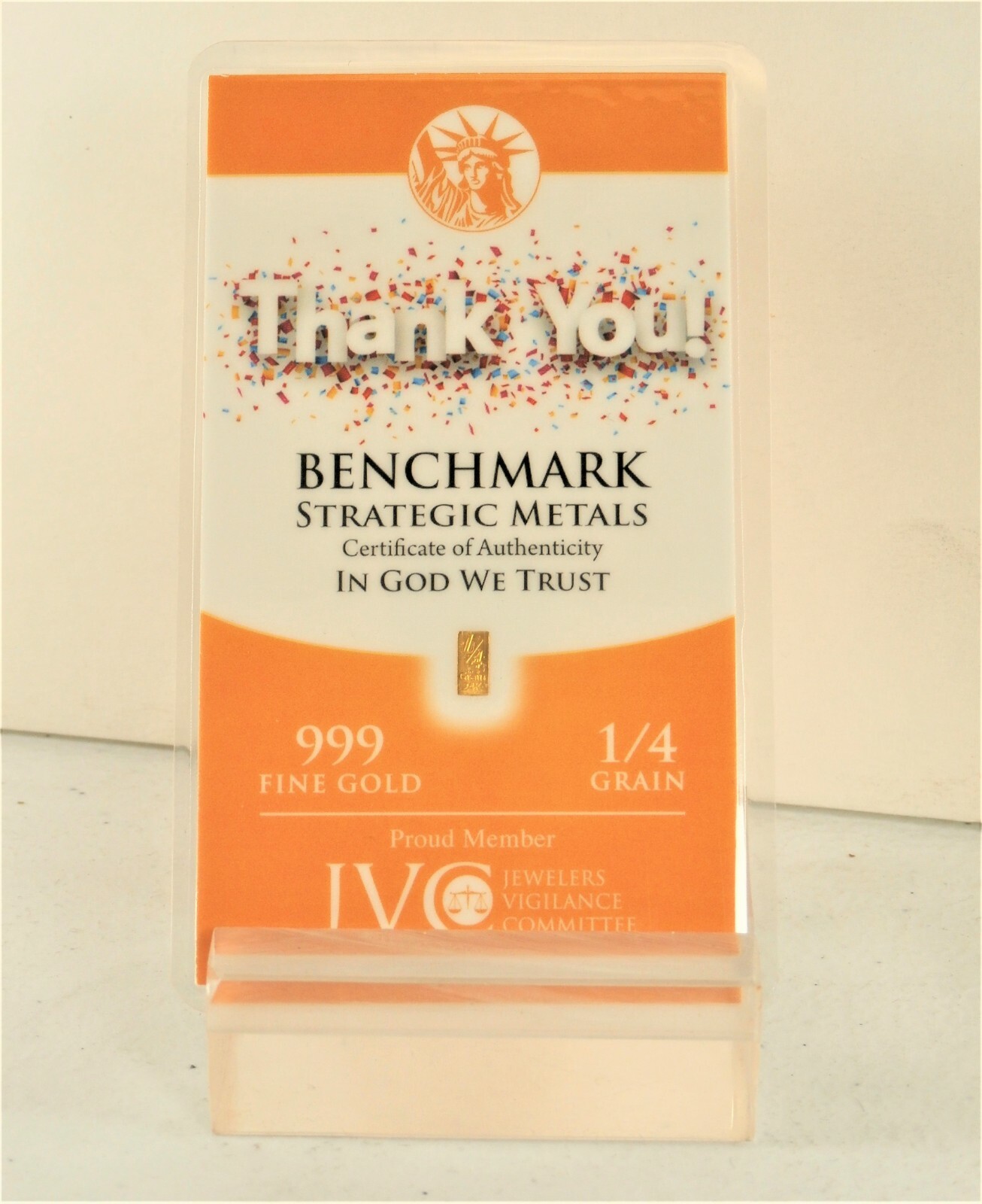 1/60 GRAM GOLD (THANK YOU) BULLION BAR PURE FRACTIONAL GOLD .999 FINE ...