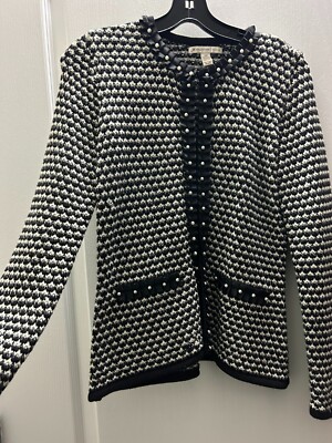 JM Collection Petite PP Black White Pearl Sweater Jacket | eBay
