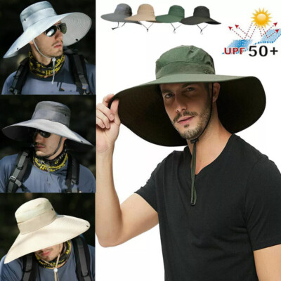 Wide Brim Sun Hat UV Protection Bucket Cap For Hiking Camping Fishing ...