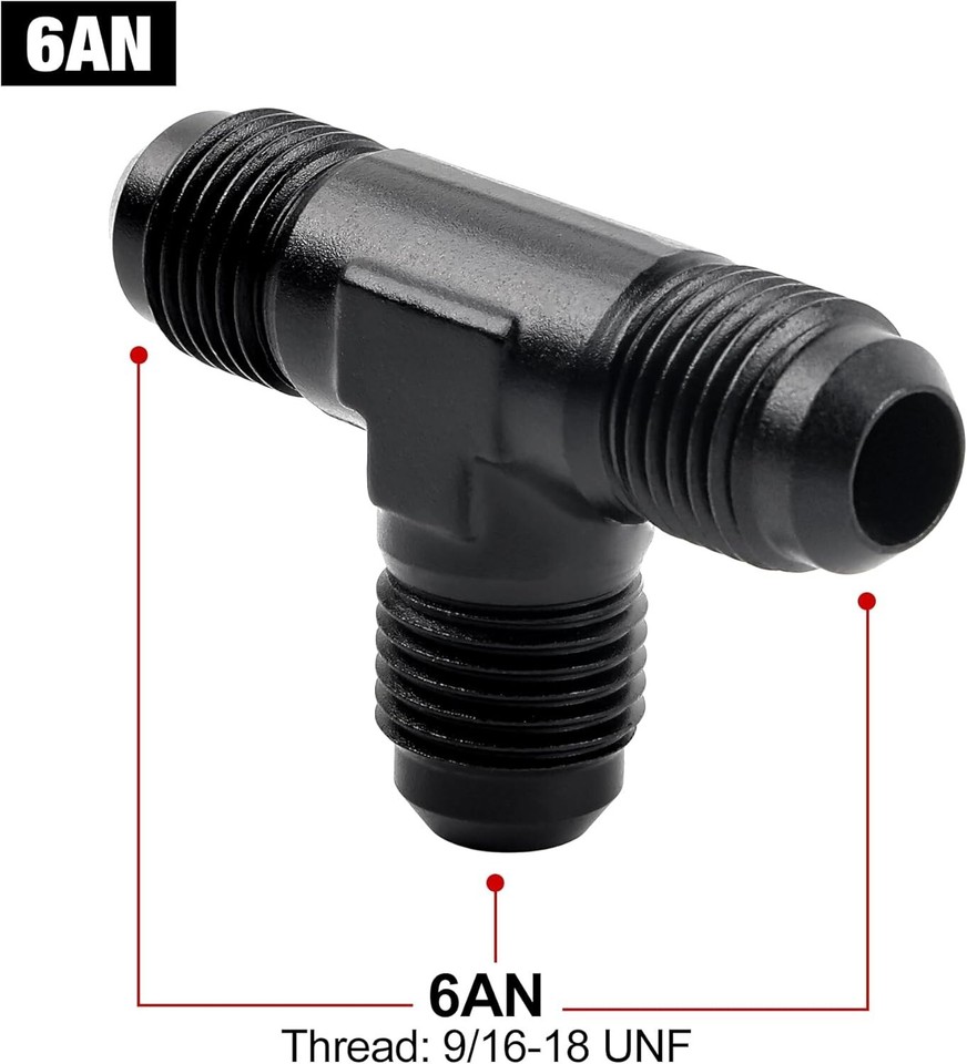 LokoCar 6AN Male Flare Tee Fitting Adapter, Black Anodized T Fuel Hose ...