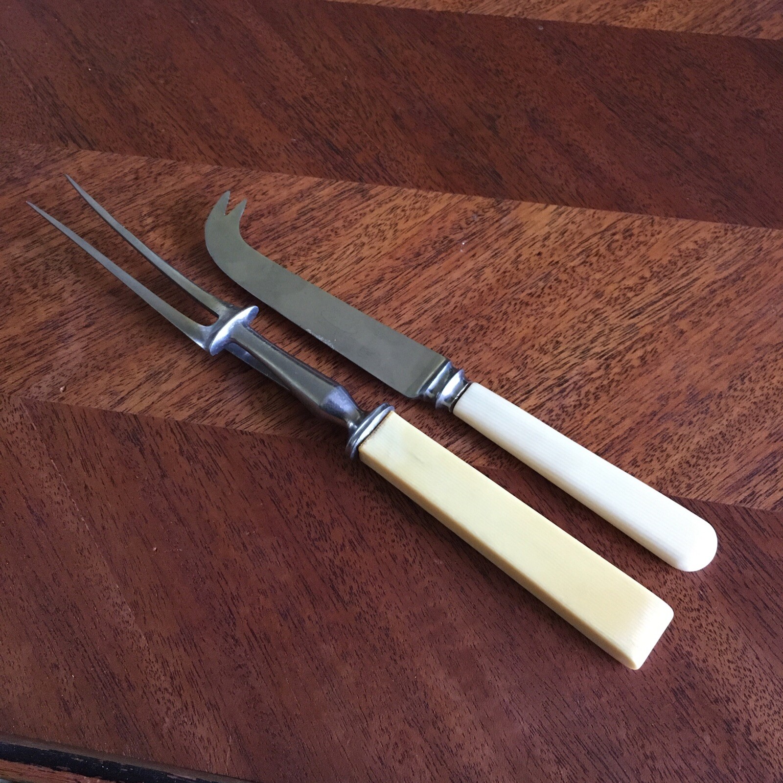 White Handle Carving Fork Cheese Knife Worcester Sheffield Kays Firth ...