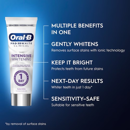 4 Pack Oral-B Pro 3D White Clinical Intensive Whitening, 1 Day ...