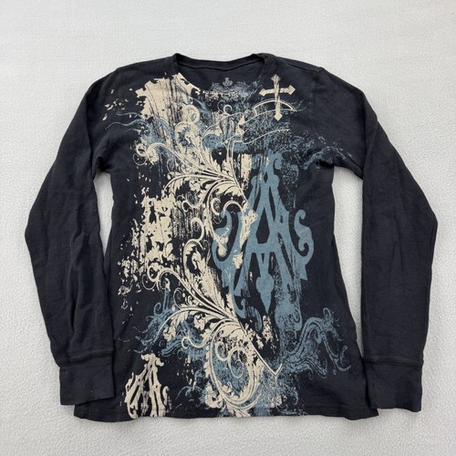 Archaic Shirt Mens Medium Black Blue Long Sleeve Embroidered Cross ...