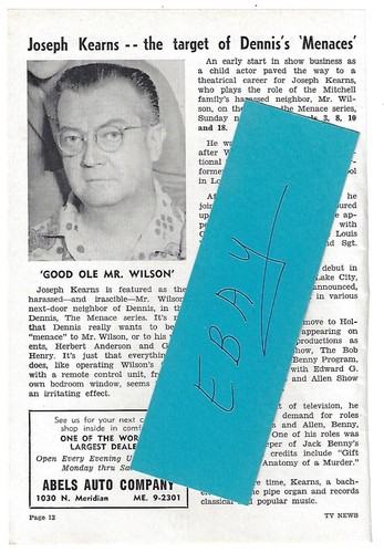 1961 JOSEPH KERNS TV NEWS ARTICLE DENNIS MR. WILSON SMALL FULL PAGE | eBay