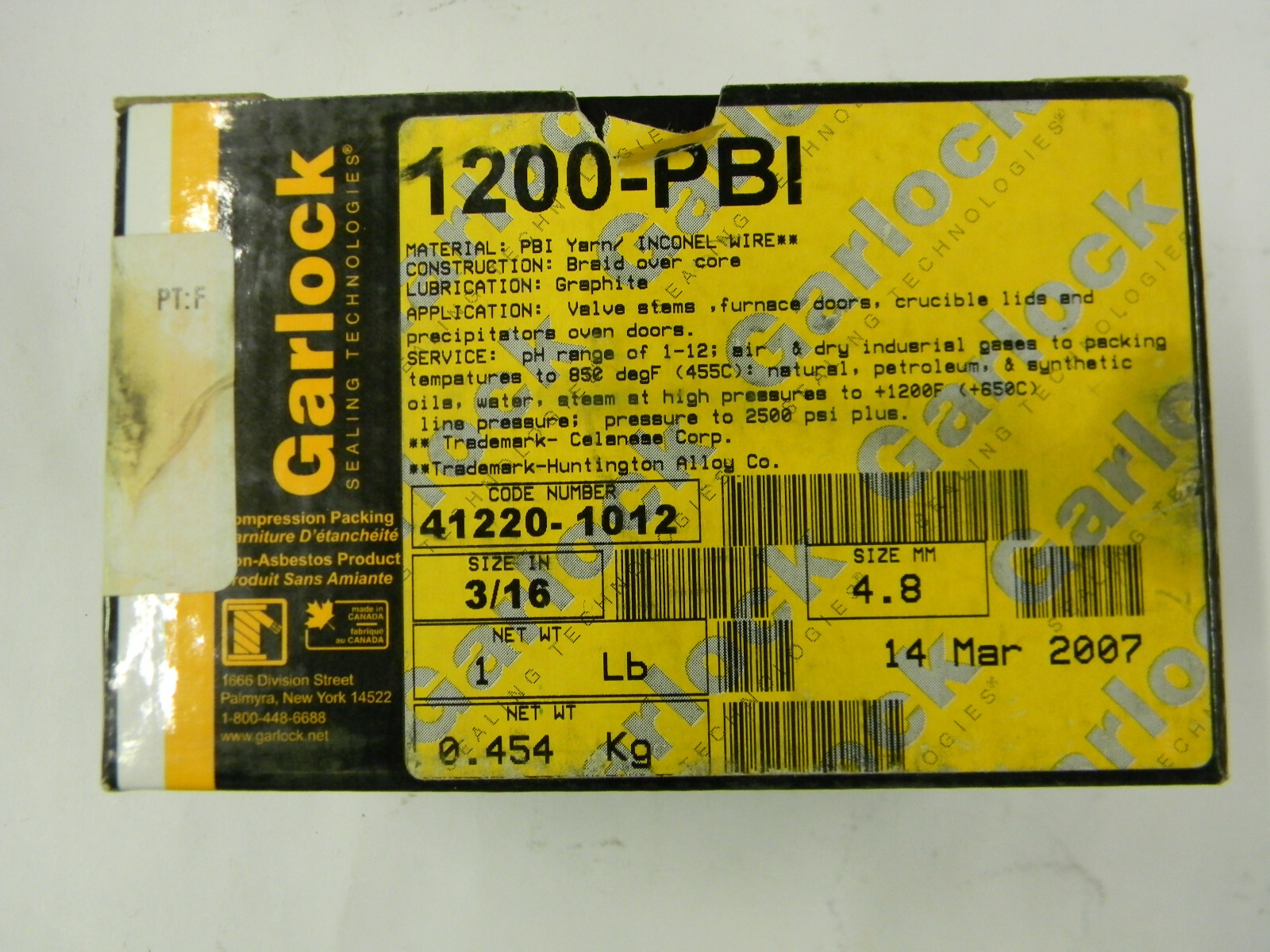 New Garlock 1200-PBI Compression Packing | Grelly USA