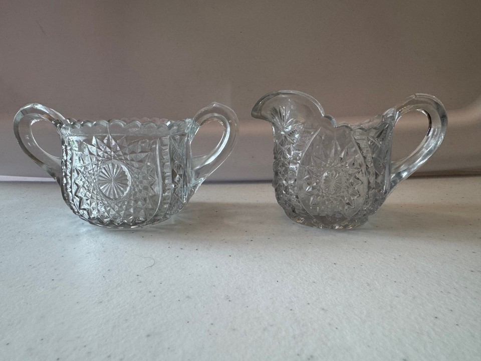 VTG. Indiana Glass Co. Oval Star Toy Glass Pitcher, Tumbler, Sugar ...