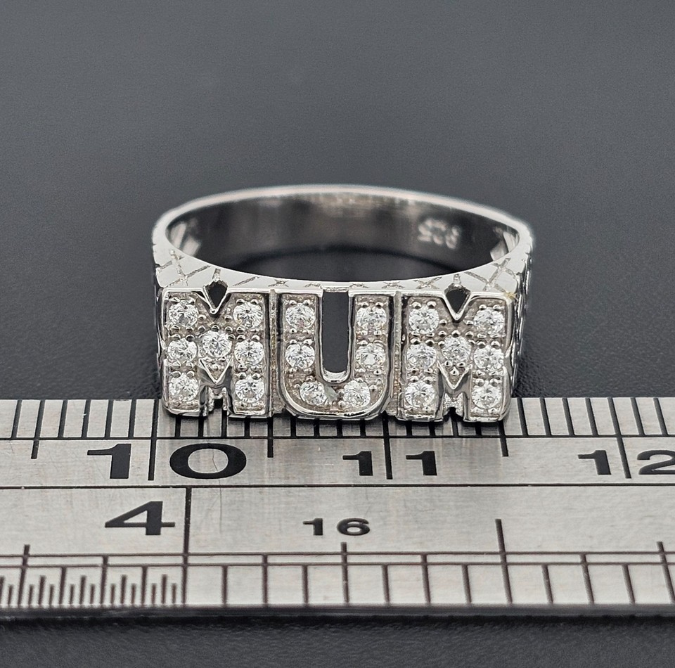 STERLING SILVER CZ MUM RING MOTHER MUMMY CUBIC ZIRCONIA LARGE SIZES ...