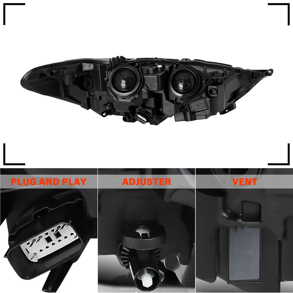 Pair Headlights Assembly For 2017-2020 Ford Fusion Black Housing w ...