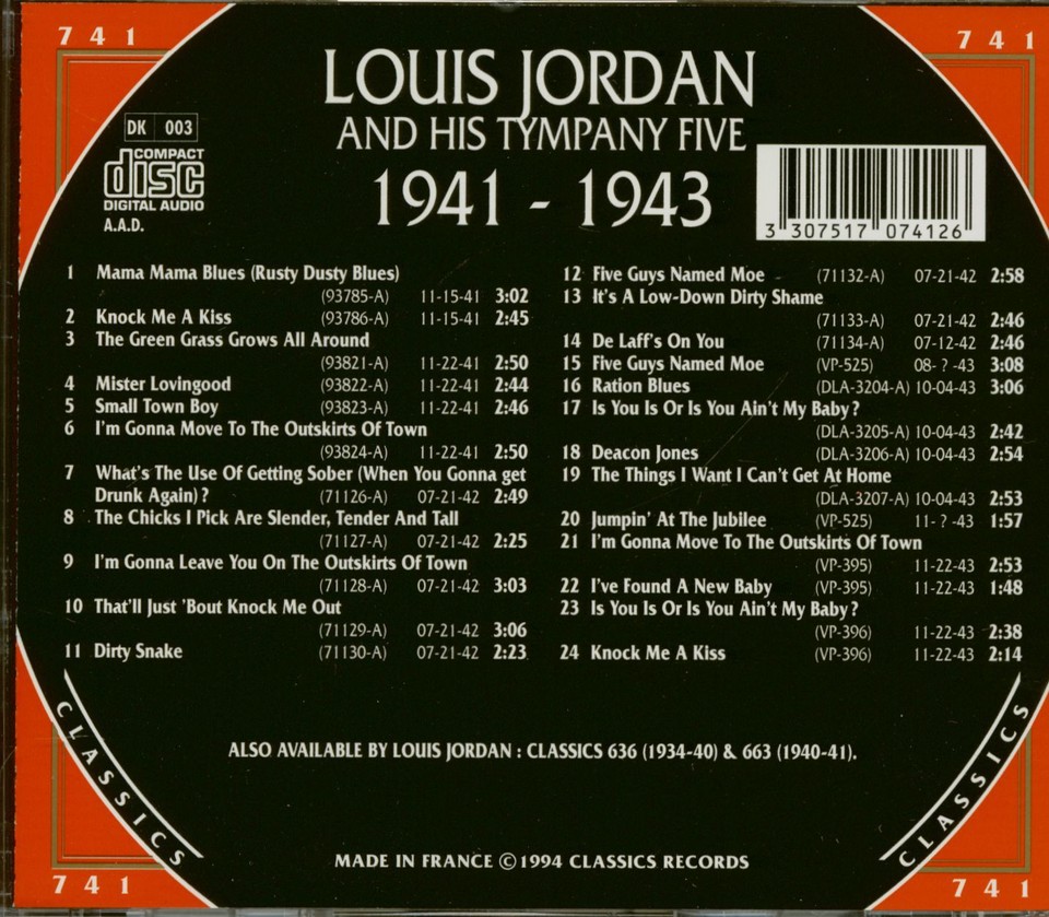 Louis Jordan - Classics 1941-1943 (CD) - Rhythm & Blues 3307517074126 ...